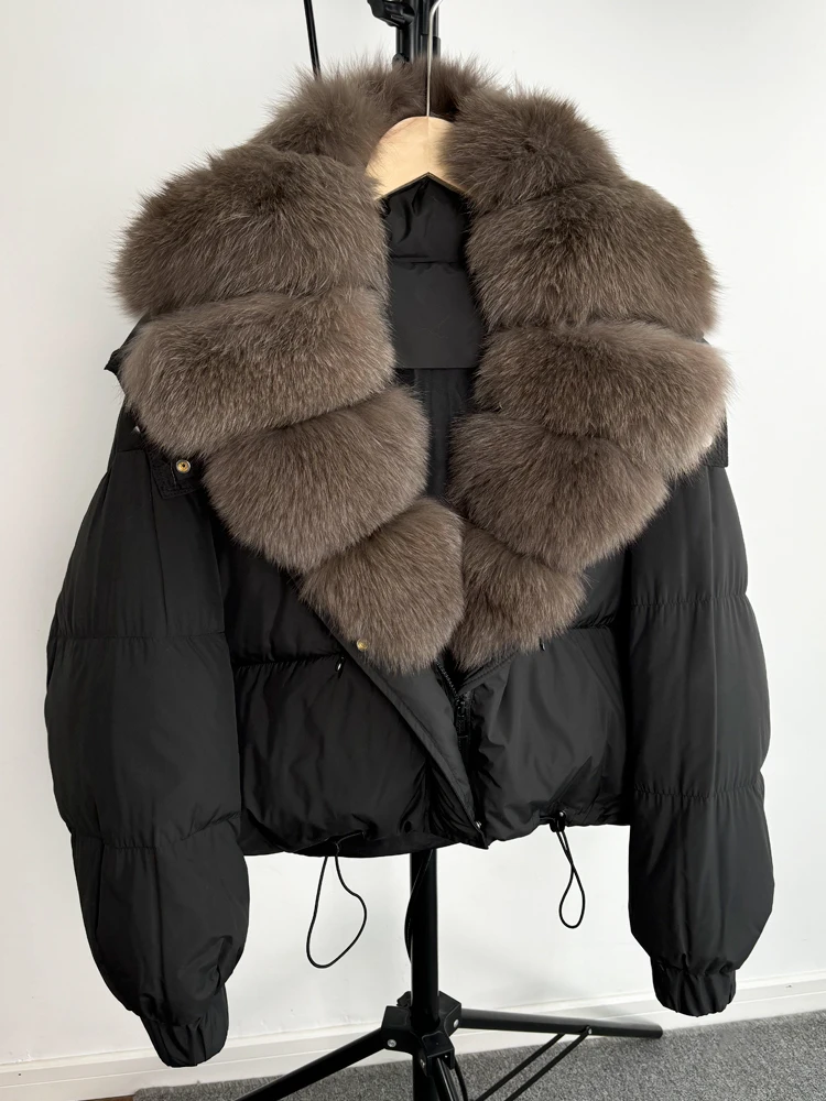 2024 New Winter Big Natural Fox Fur Fluffy Puffer Coat Women Button ...