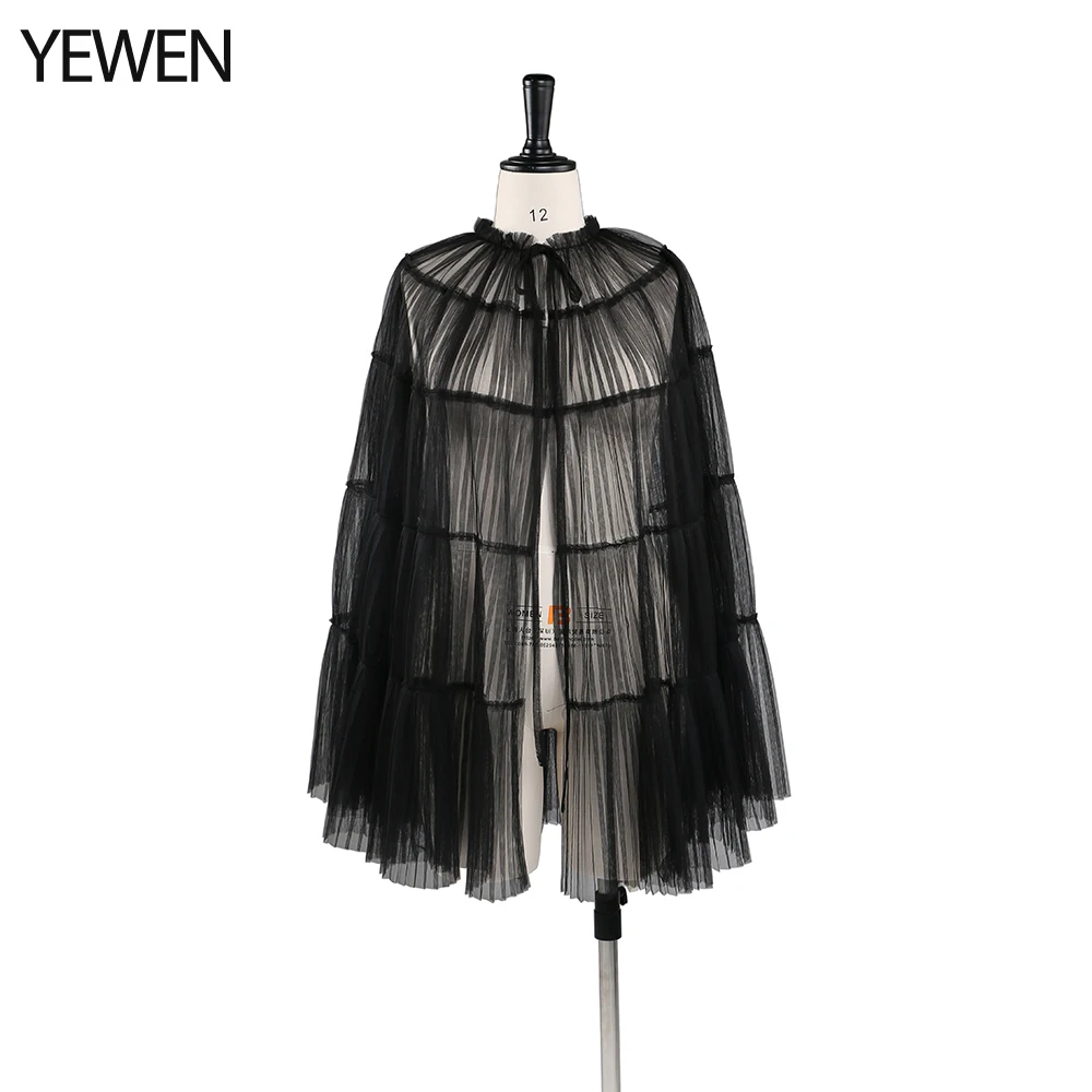 Black Pleated Tulle Cape Fancy Photo Shoot Props YEWEN