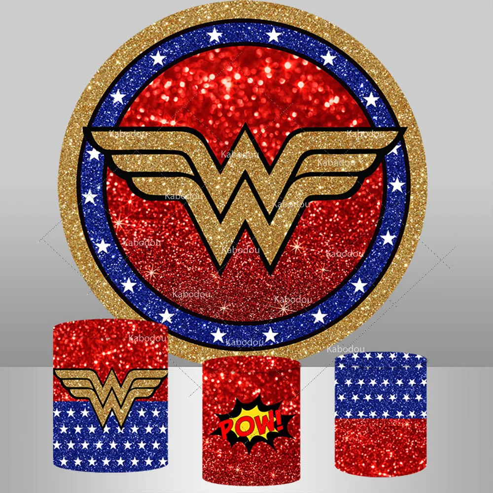 Wonder-Woman-Glitter-Logo-Round-Background-Girl-ForeKids-Birthday-Party ...