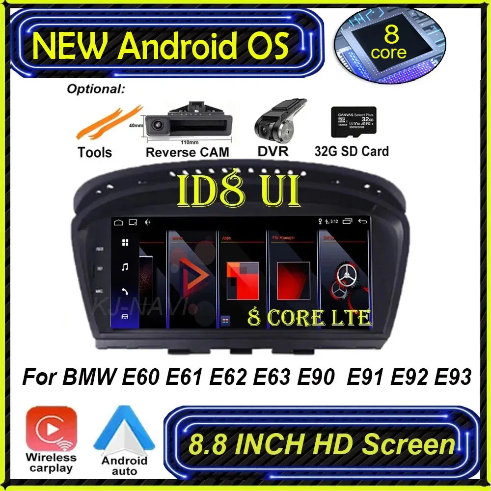 8.8" ID8 UI 4G Lte Android 12 HD Screen Car Player Multimedia Navigation For BMW E60 E61 E63 E64 ...
