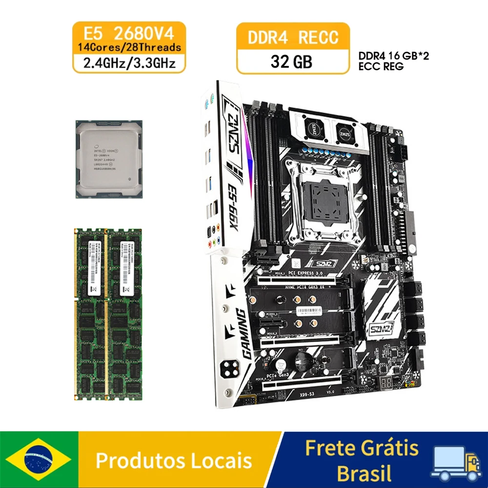 KIT Placa-mãe X99 + E5 2680 V4 CPU + 2X16 = 32GB DDR4