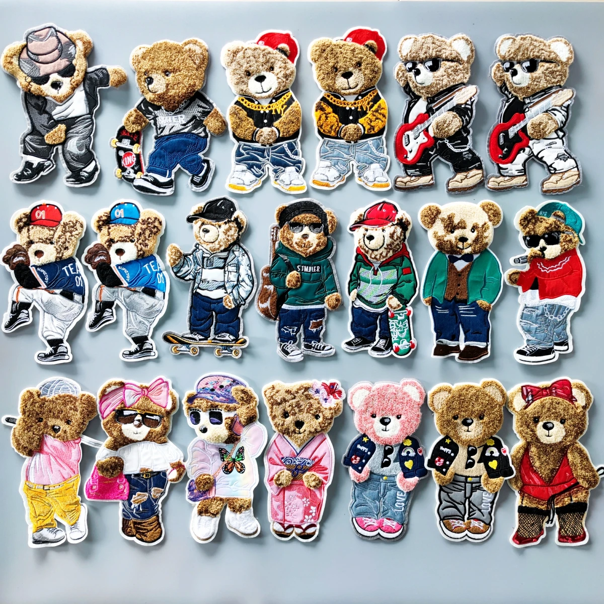 Bordado Chenille Music Patch, Urso Animal Cartoon Guitar Badges,Bears Appliques Girls Skate ...