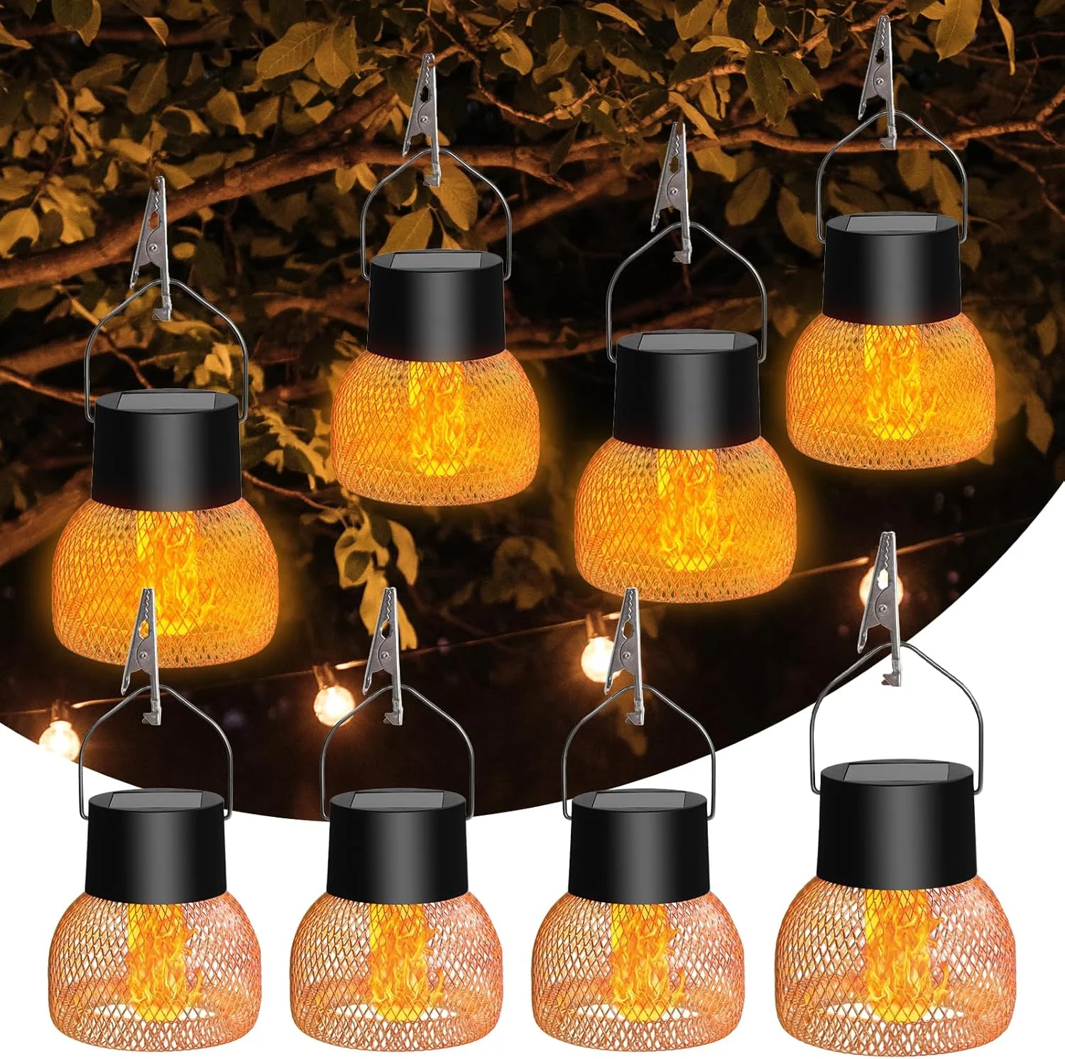 4/8PCS Outdoor Hanging LED Solar Lights Flame Effect Solar Lantern ...