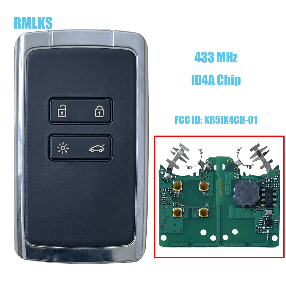 4 Button Smart Remote Key Card 433Mhz PCF7953M HITAG AES 4A Chip for ...