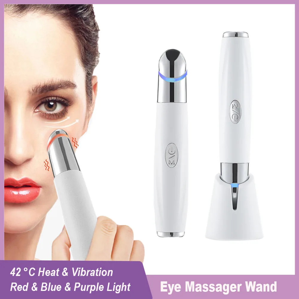 Electric Eye Massager Wand Heat Vibration LED Photon Eye Massage Pen ...