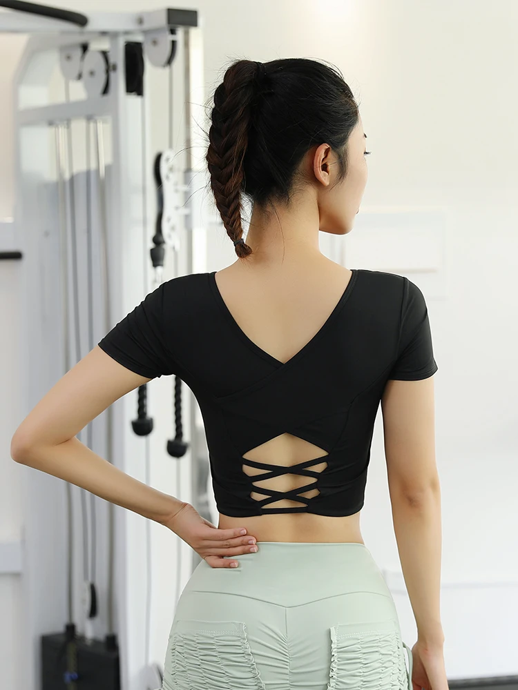 Fashion-Crop-Top-Back-Cross-Open-Back-Design-Crew-Neck-Breathable-Quick ...