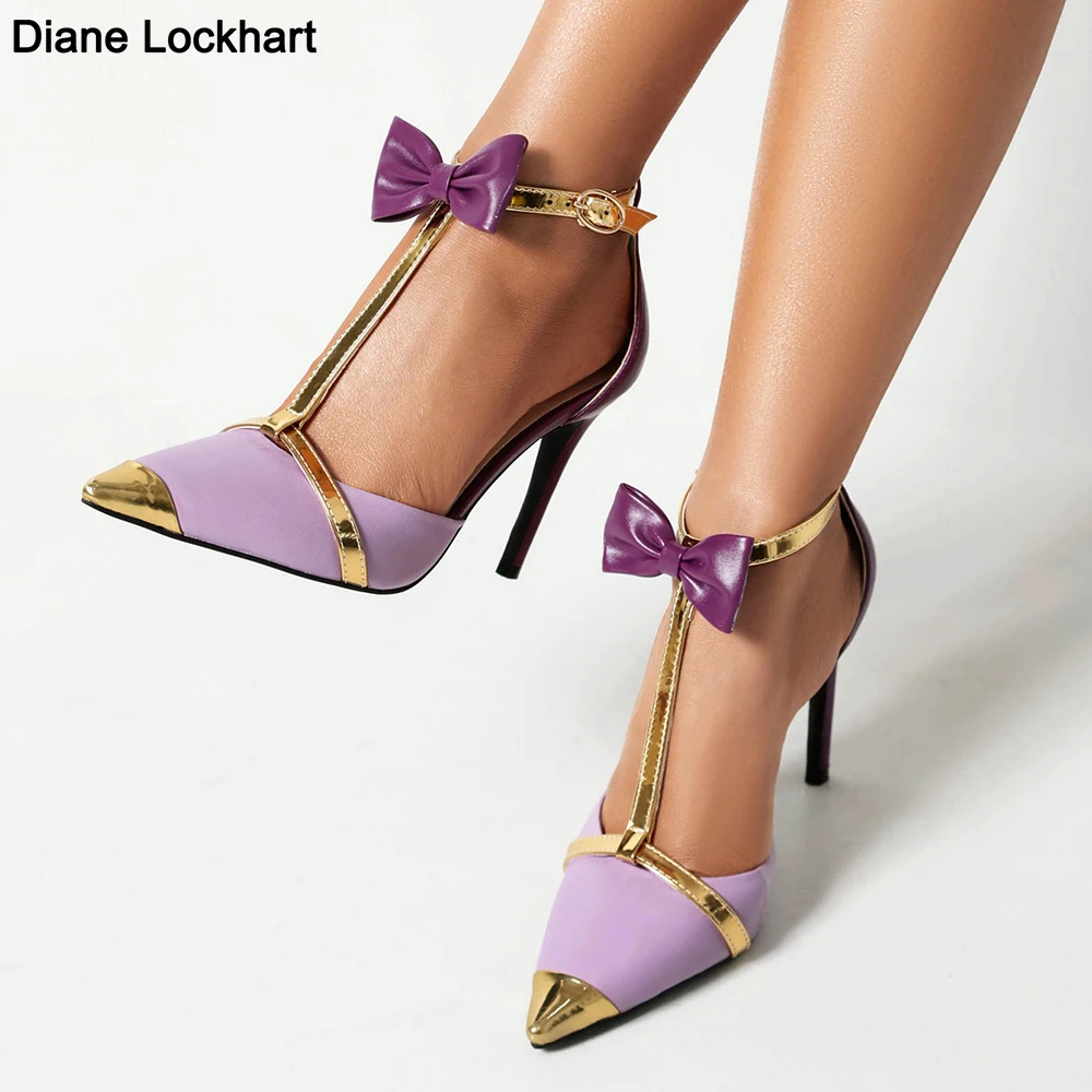 New-Design-Luxury-Glod-Purple-Stilettos-Pointed-Toe-T-strap-High-Heels ...