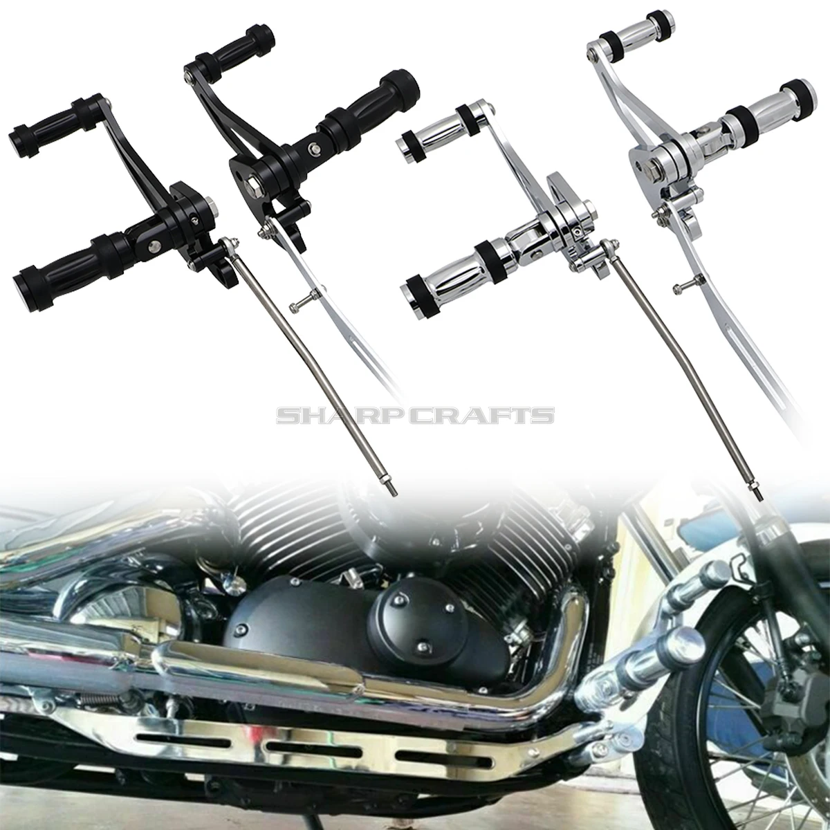 Motorcycle-Forward-Control-Footpegs-Complete-Foot-Pegs-Levers-Linkages ...