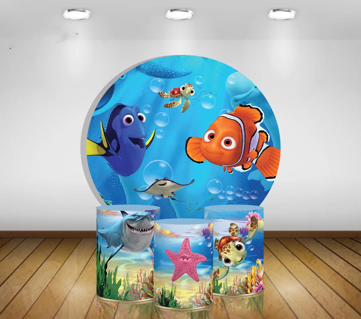 Under-The-Sea-Birthday-Party-Round-Backdrop-Dory-Nemo-Corals-Bubbles ...