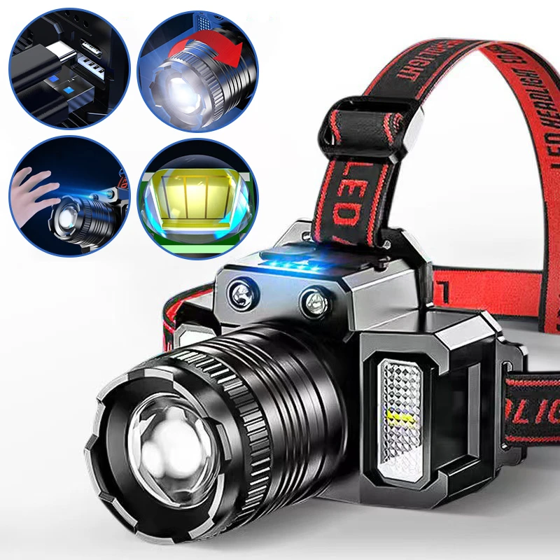 Rechargeable Headlamp Super Bright Torch Light Induction LED Headlight ...