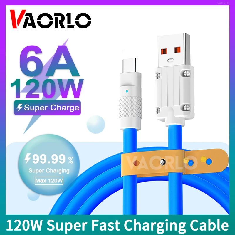 1M/1.5M/2 Meter 6A 120W Super Fast Charging Cable USB To Type-C Micro ...
