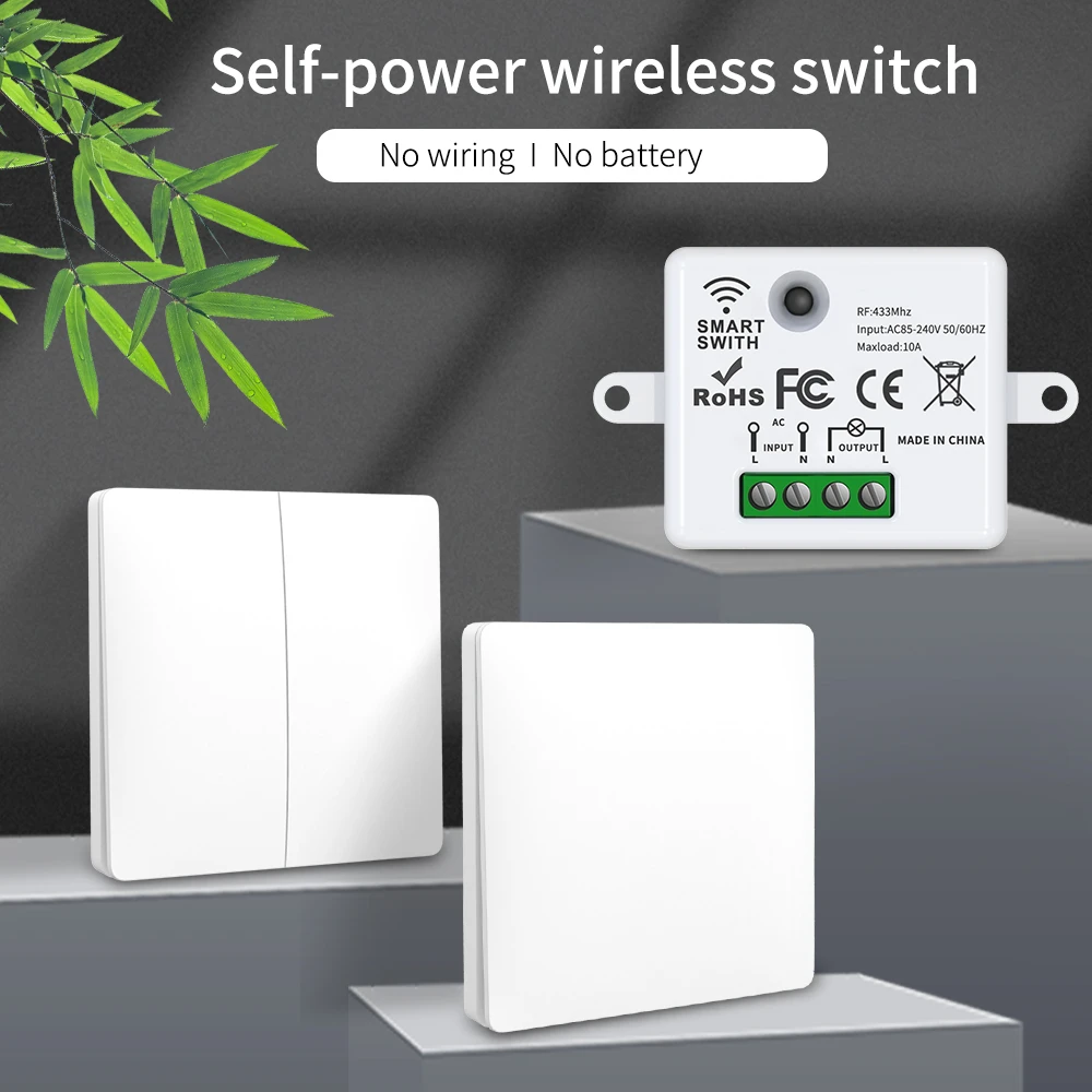 SIXWGH 433Mhz Wireless Wall Switches 1 gang 1 way No Battery Required ...