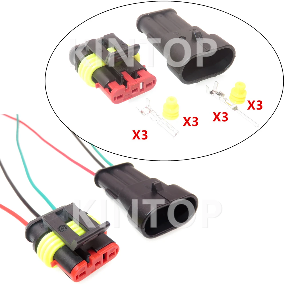 1 Set 3 Pins Automobile Waterproof Wire Harness Electrical Connector ...