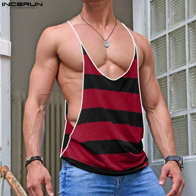 INCERUN Men Tank Tops Striped Sexy Sleeveless Summer Male Vests ...