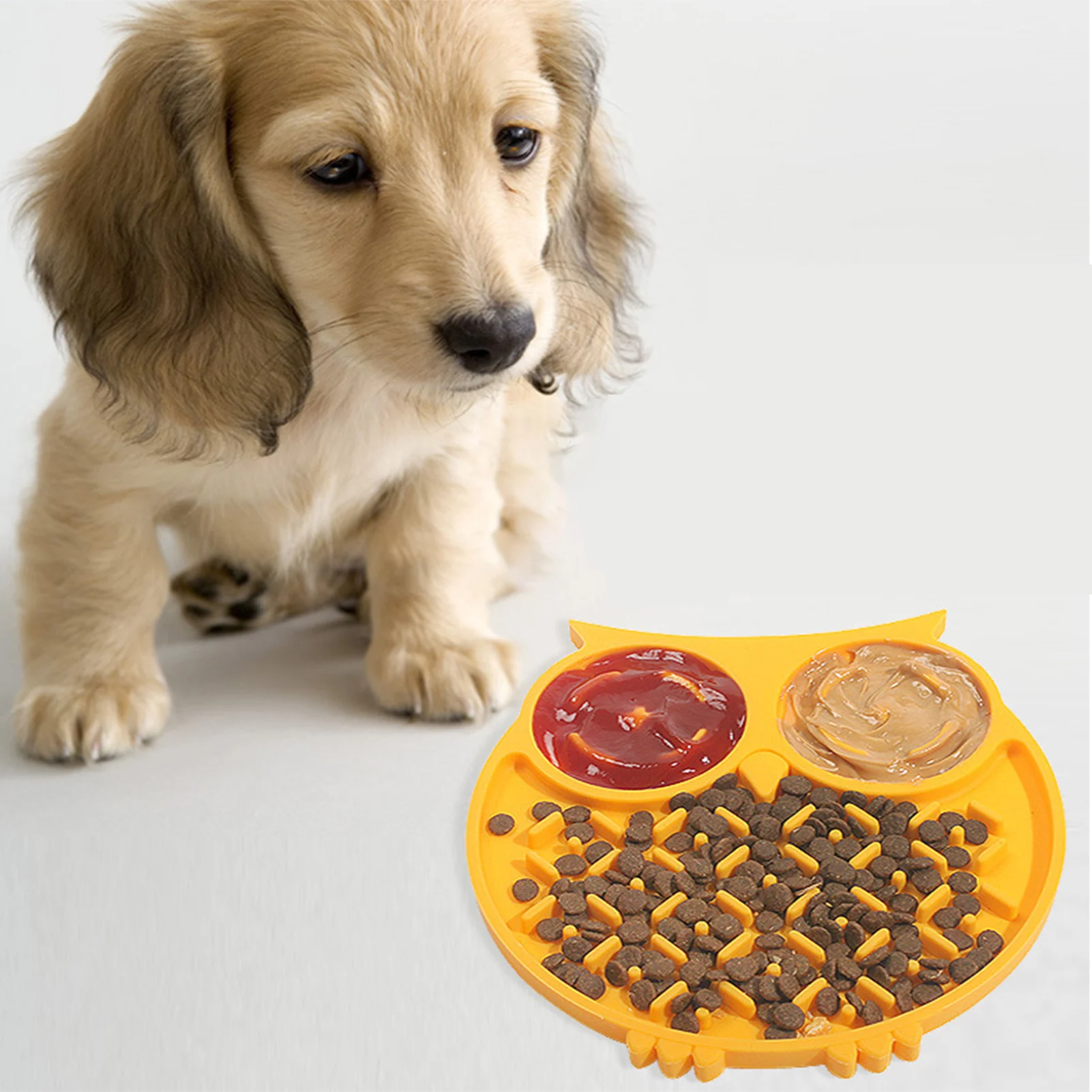 Dog-Slow-Feeder-Mat-Owl-Shaped-Food-Licking-Plate-Suction-Cup-Silicone ...