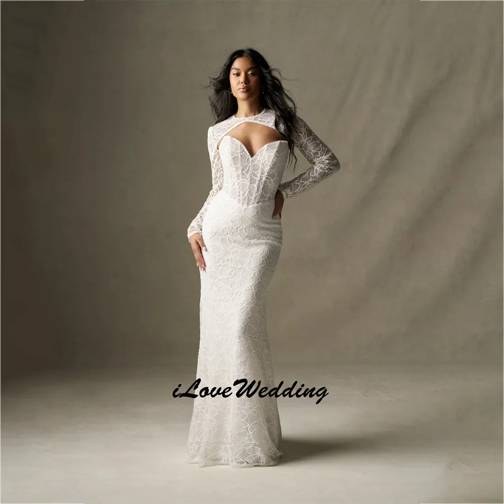 Attractive Sweetheart Collar Lace Wedding Dress for Women Sheath Sweep ...