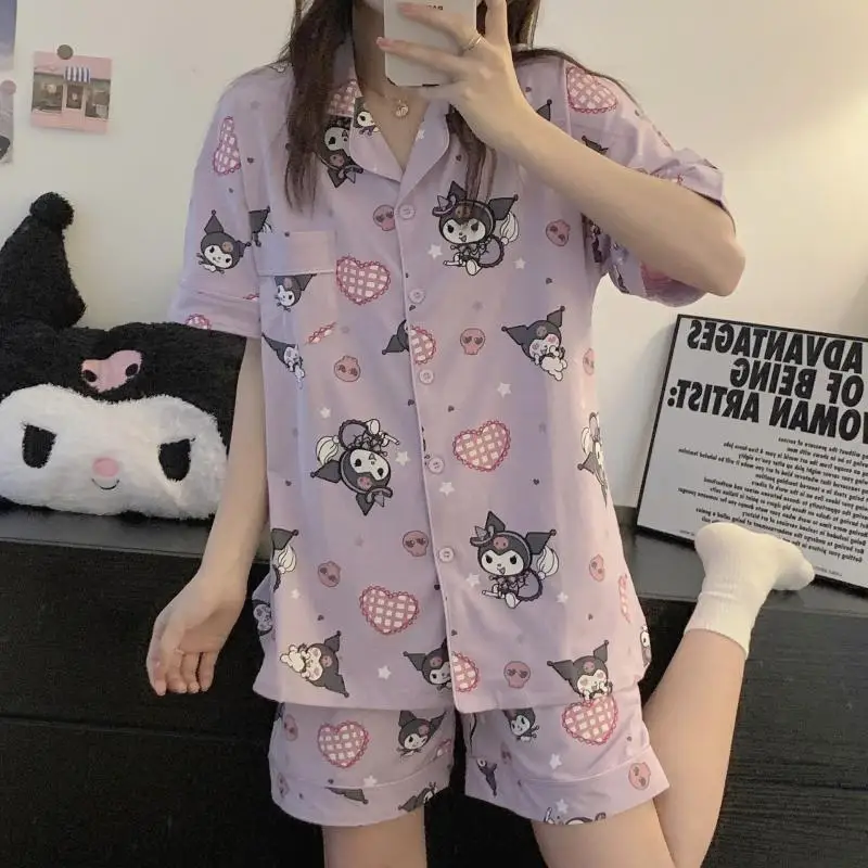 Kawaii Sanrio Kuromi Pajamas Purple Cartoon Ms. Short-Sleeved Pajamas ...
