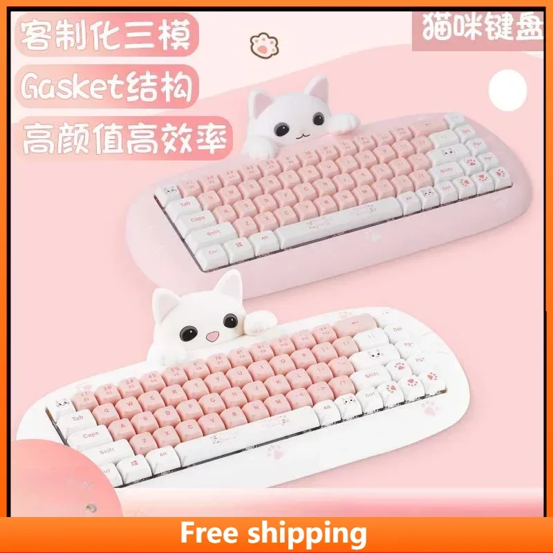 Cute-Cat-Mechanical-Keyboard-Girls-Keyboard-Ergonomic-RGB-Glow ...