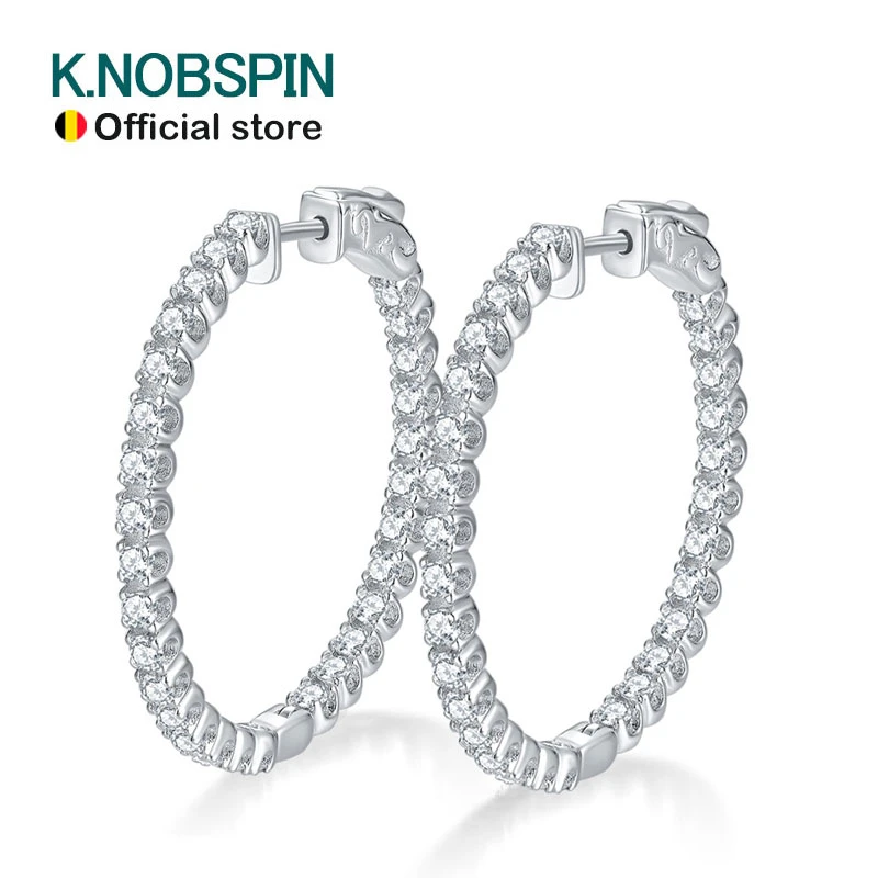 KNOBSPIN D VVS1 Moissanite Hoop Earrings for Women Sparking Diamond with GRA Original s925 ...