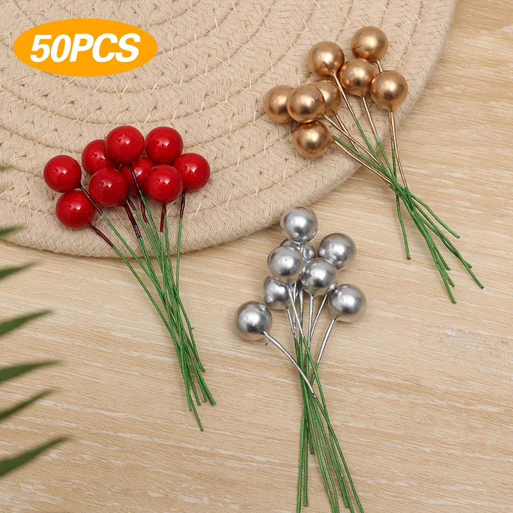 50Pcs Mini Plastic Flower Decor Berry Artificial Red Cherry Pearlescent ...