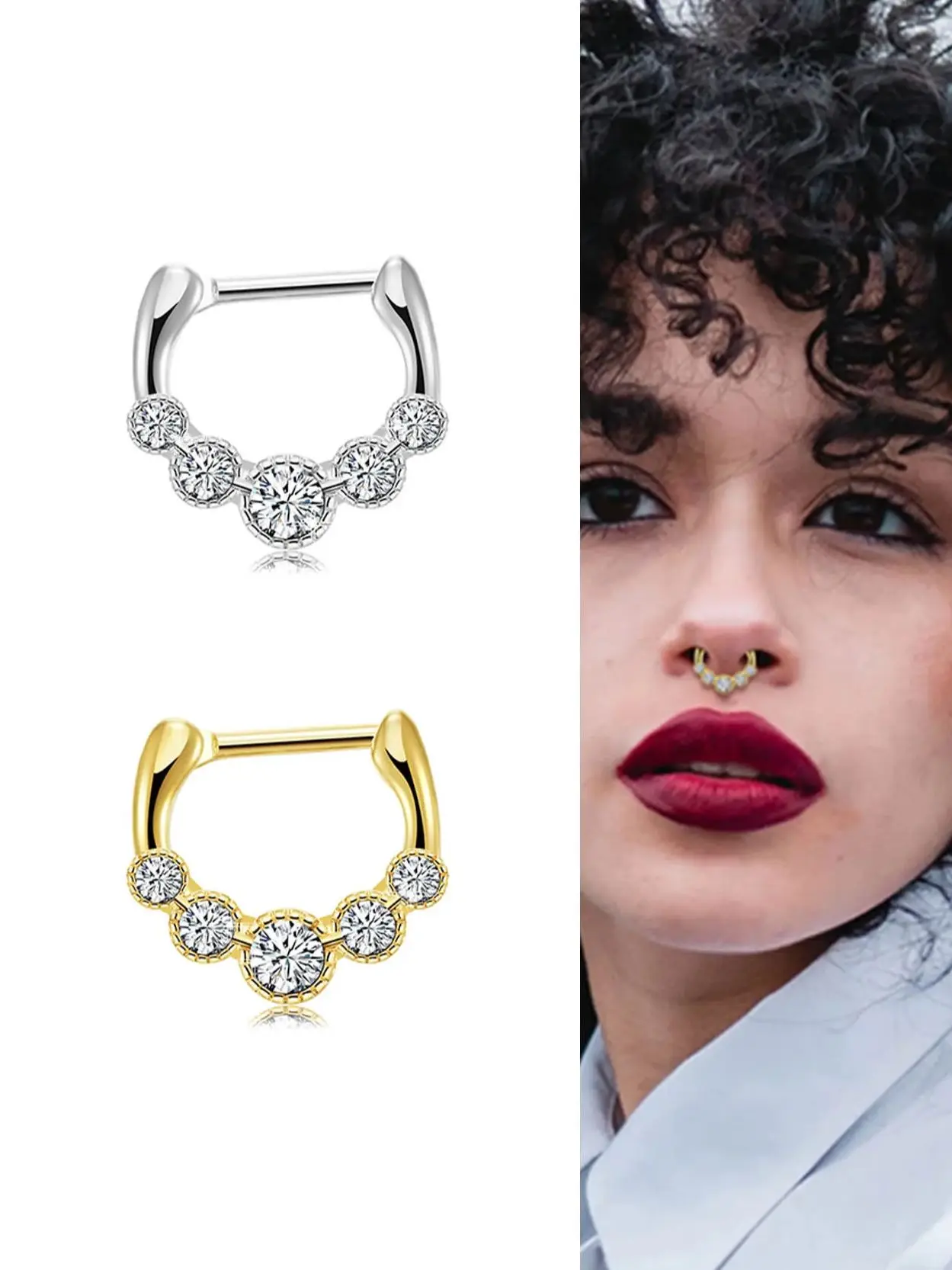 Surgical Steel Rhinestone Small Nose Rings Clips Hoop 16G Tragus Septum ...