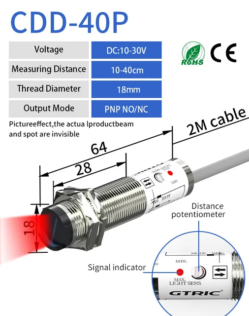 GTRIC CDD-11N Infrared Photoelectric Sensor Diffusion Diffuse Reflection NPN PNP 10-30VDC ...