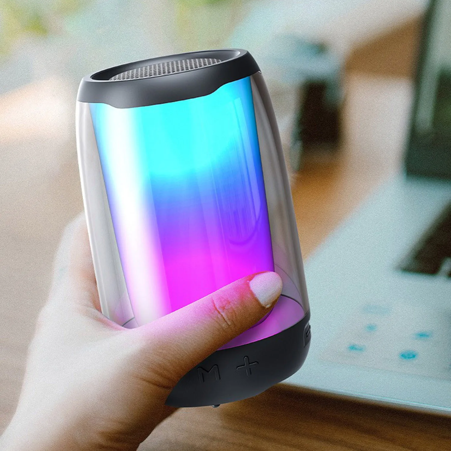 Portátil mini ao ar livre bluetooth5.0 alto falante transparente led ...