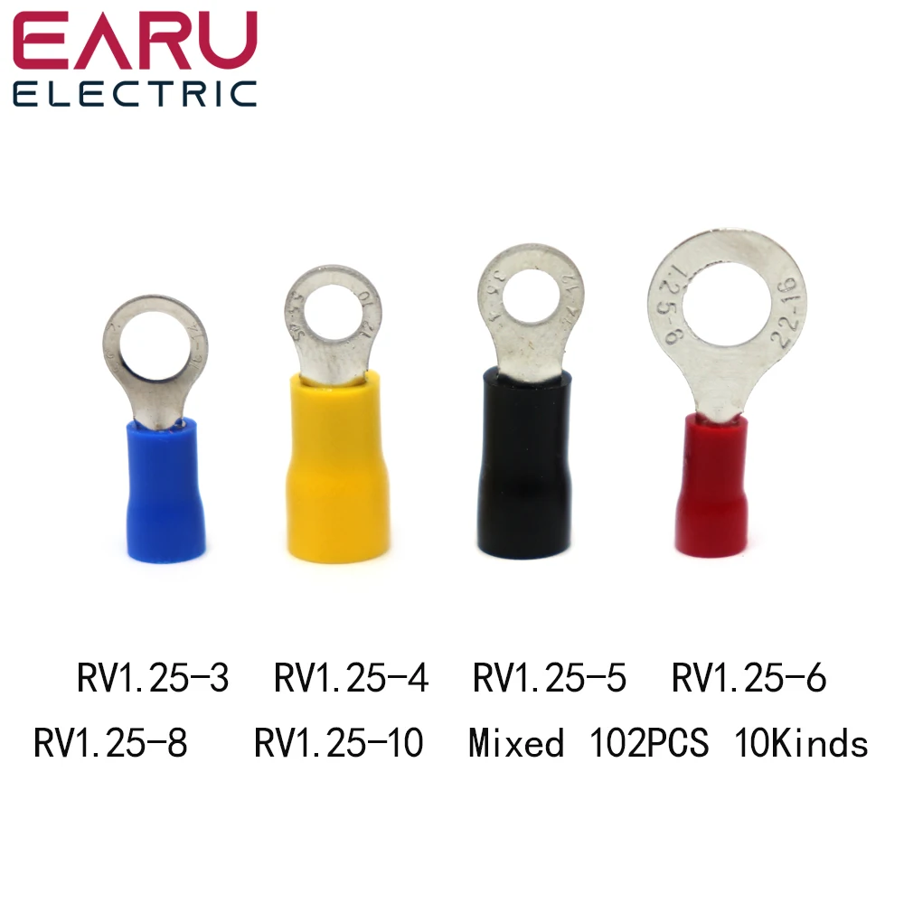 50/100PCS RV 1.25 3 RV1.25 4 RV1.25 5 RV1.25 6 8 10 Ring Insulated Wire Connector Electrical ...