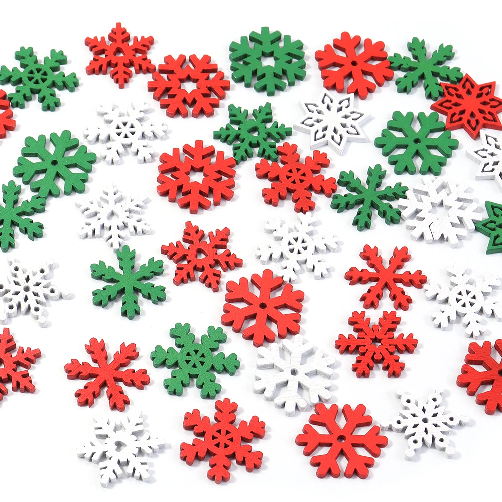 40-50Pcs Christmas Tricolor Multi Shape Snowflake Wood Chips For ...