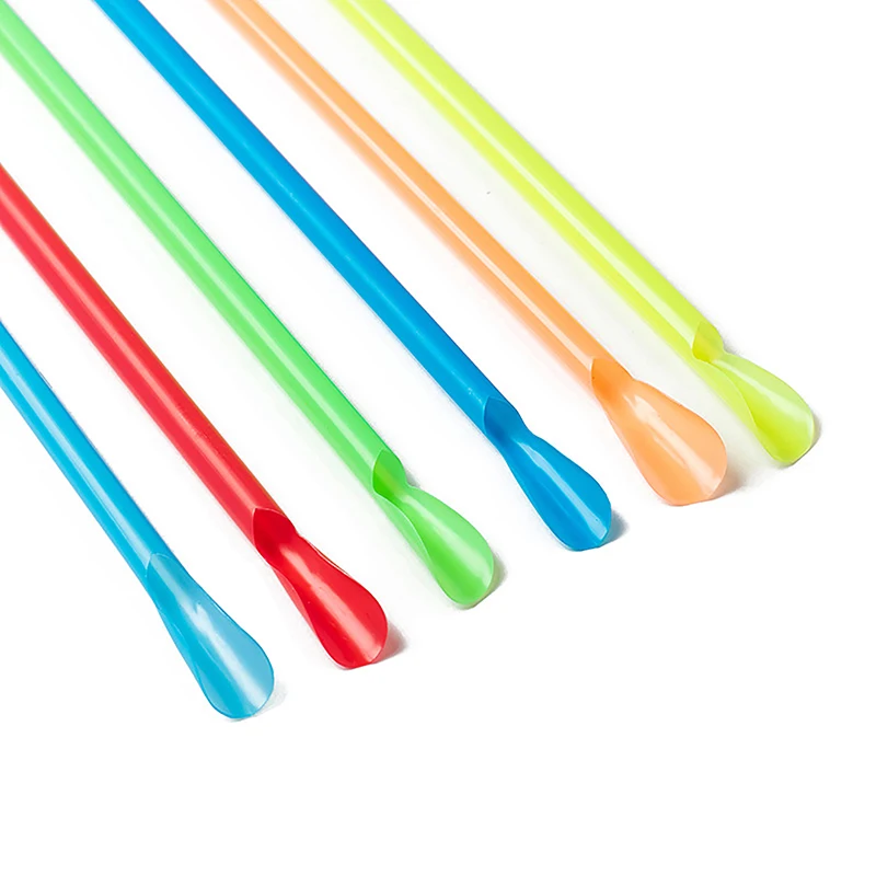 100pcs-Multicolour-Plastic-Straws-Drinking-Straw-Spoon-Bar-Pub-Slush ...