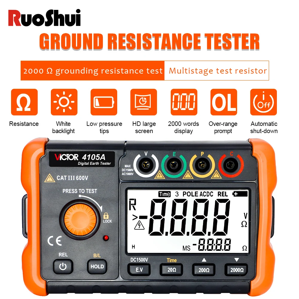Victor-4105A-Digital-Earth-Resistance-Tester-Insulation-Grounding-2000 ...