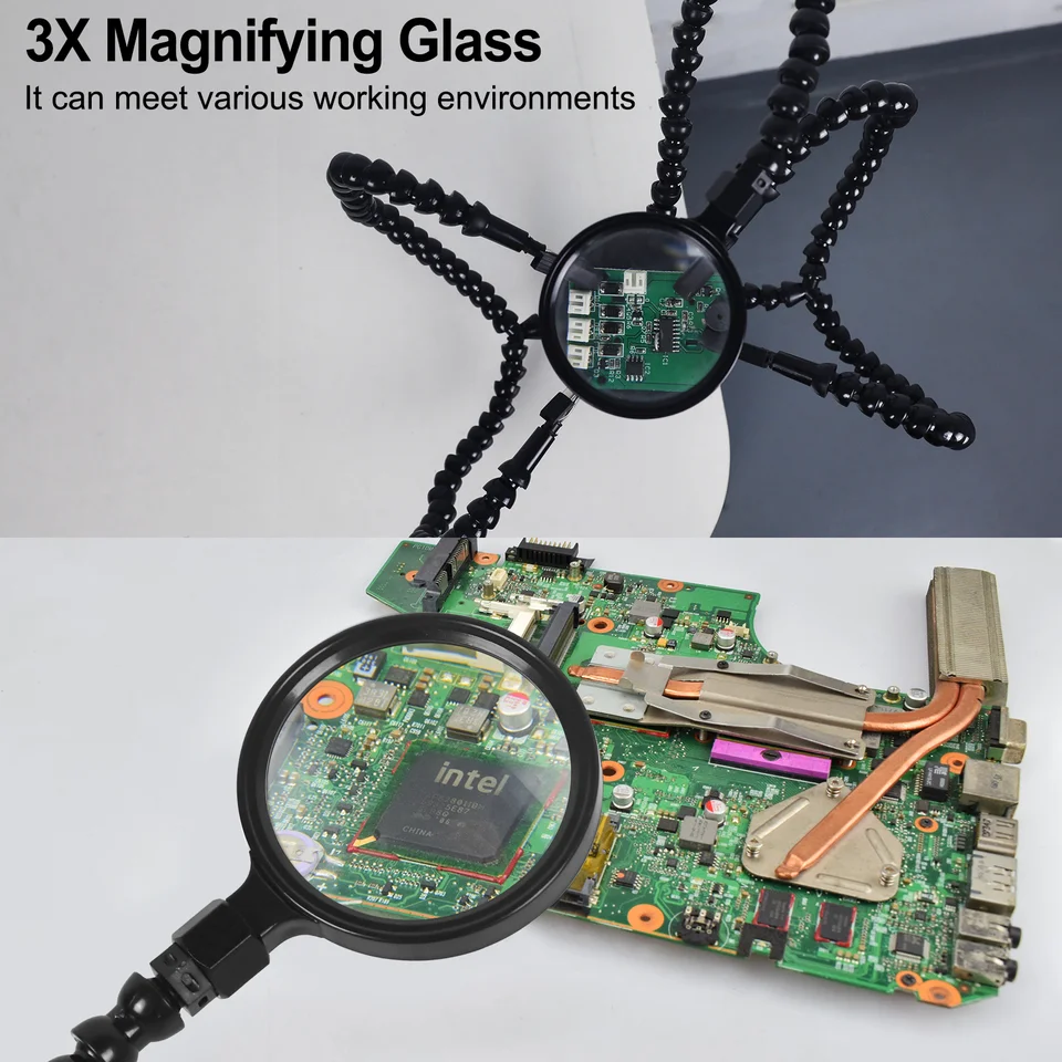 Soldering Magnifying Glass QWORK Third Hand Soldering Station With 3X ...