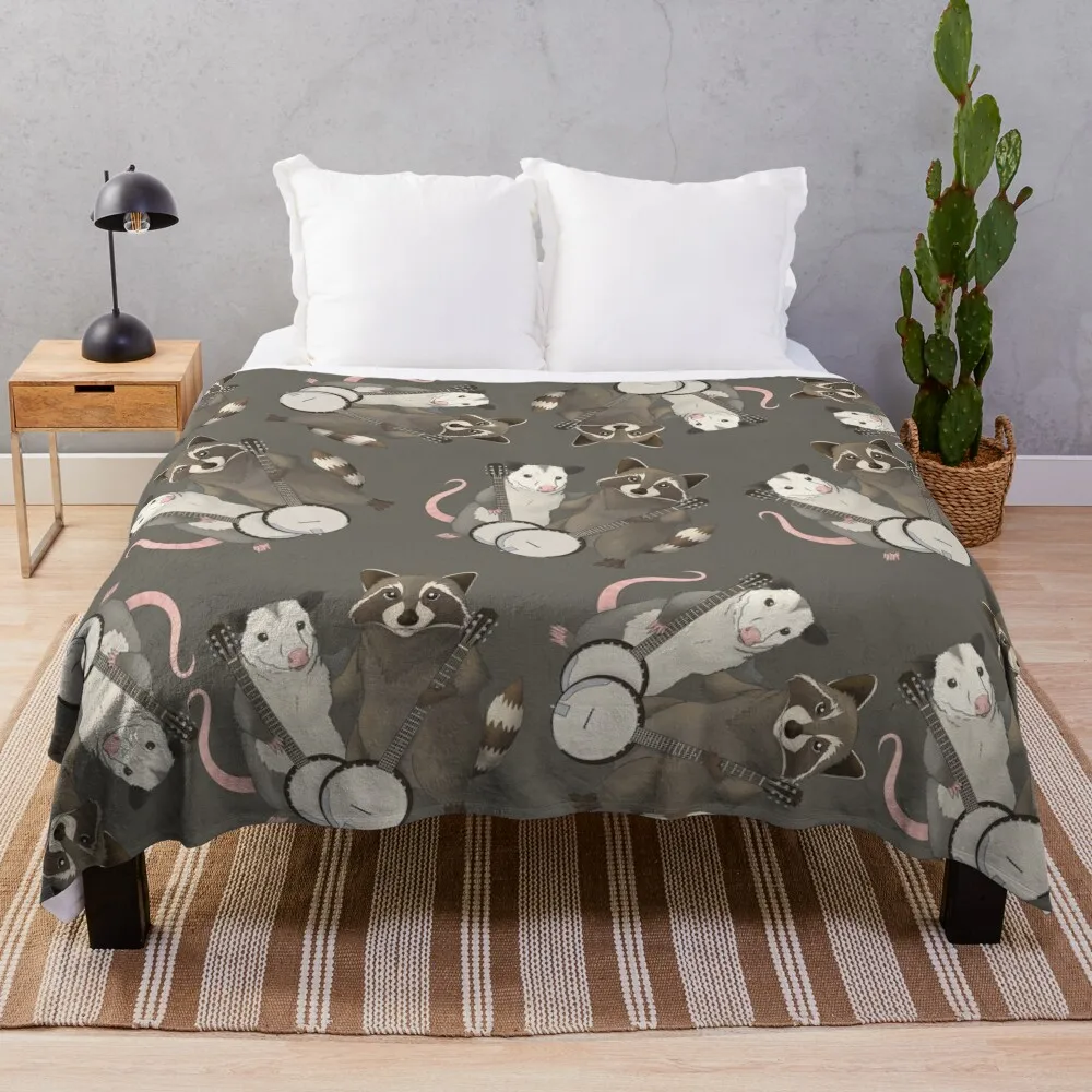 Opossum and Raccoon with banjos Throw Blanket| | - AliExpress