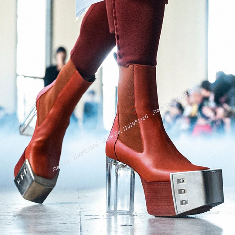 Red High Boots Square Toe | Red Color Heel Boots | Metal Short Shoes ...