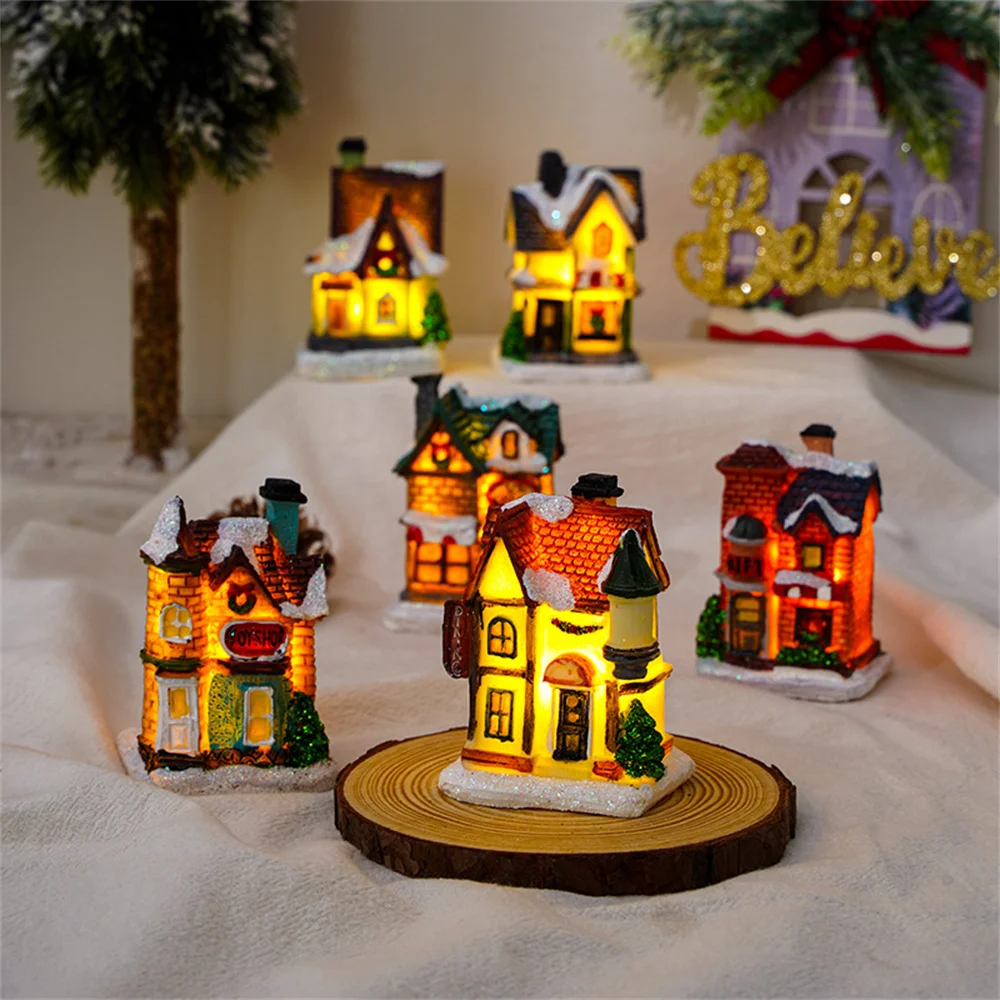 LED-Resin-Christmas-Village-Ornaments-Figurines-Decoration-Santa-Claus ...