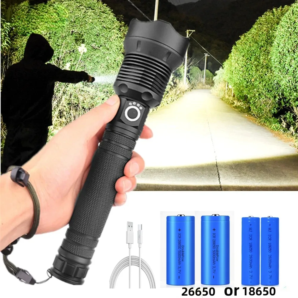 USB-Powerful-xhp70-2-Flashlight-Torch-Super-Bright-Rechargeable-Zoom ...