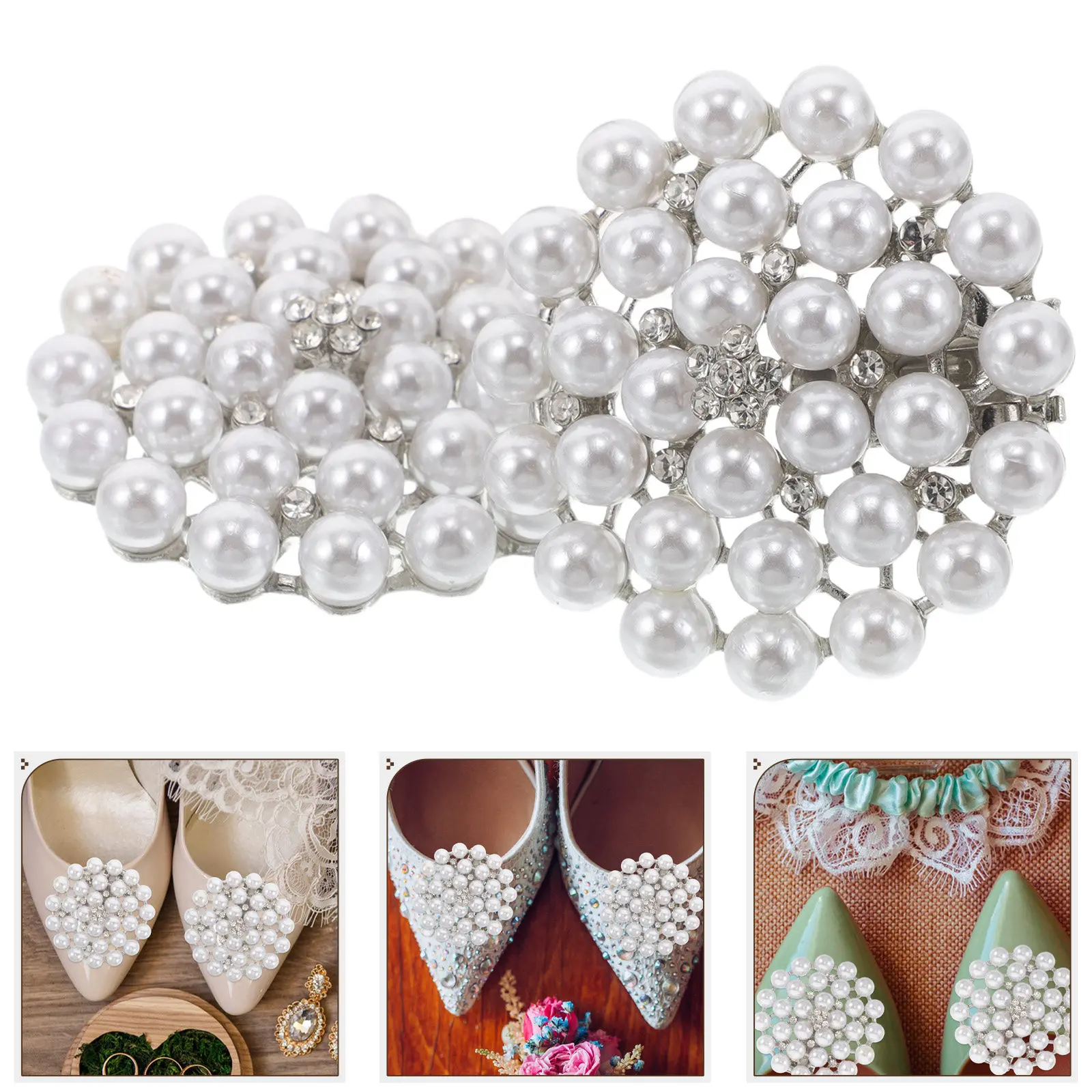 2Pcs Pearl Rhinestone Shoe Clips Decorative Flower Charms Bridal ...
