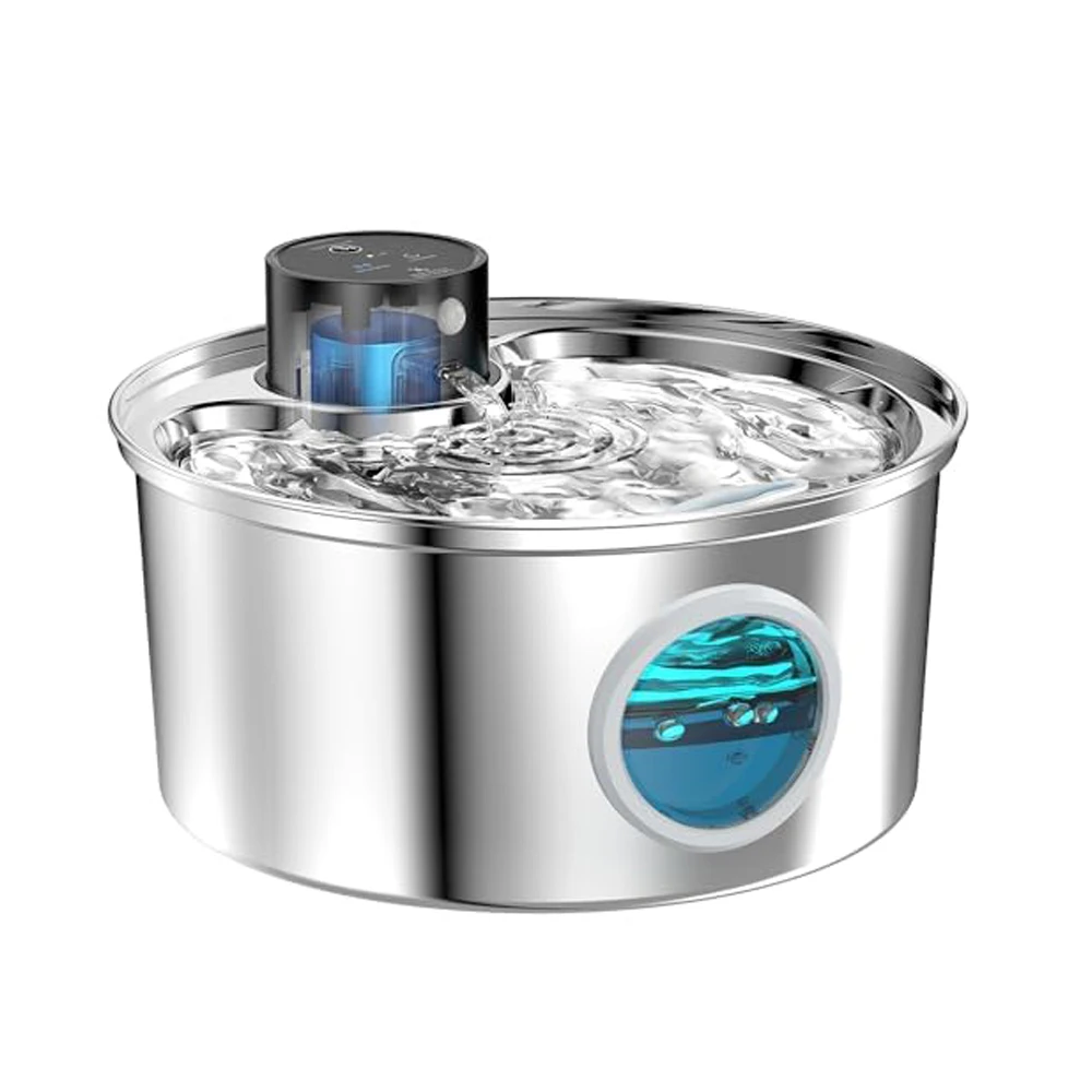 3L Stainless Steel Wireless Pet Water Fountain Battery Powered Smart ...