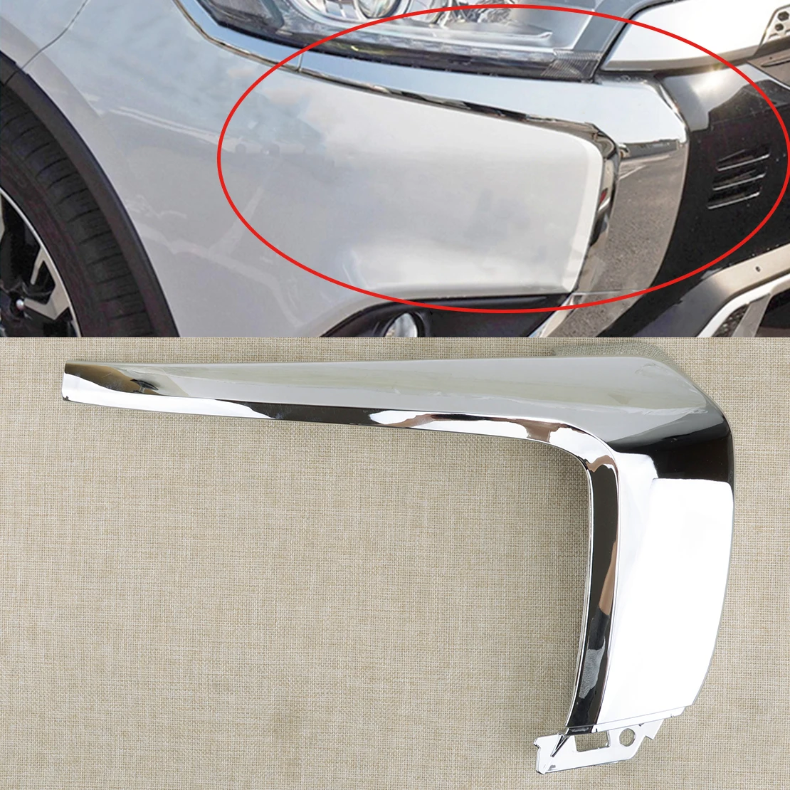 6407A146-Chrome-ABS-Car-Front-Right-Center-Chrome-Bumper-Cover-Molding ...