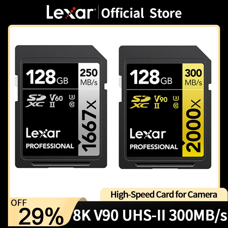 Lexar SD Card Class 10 V10 V30 V60 V90 U3 UHS-II 32GB 64GB 128GB 256GB ...