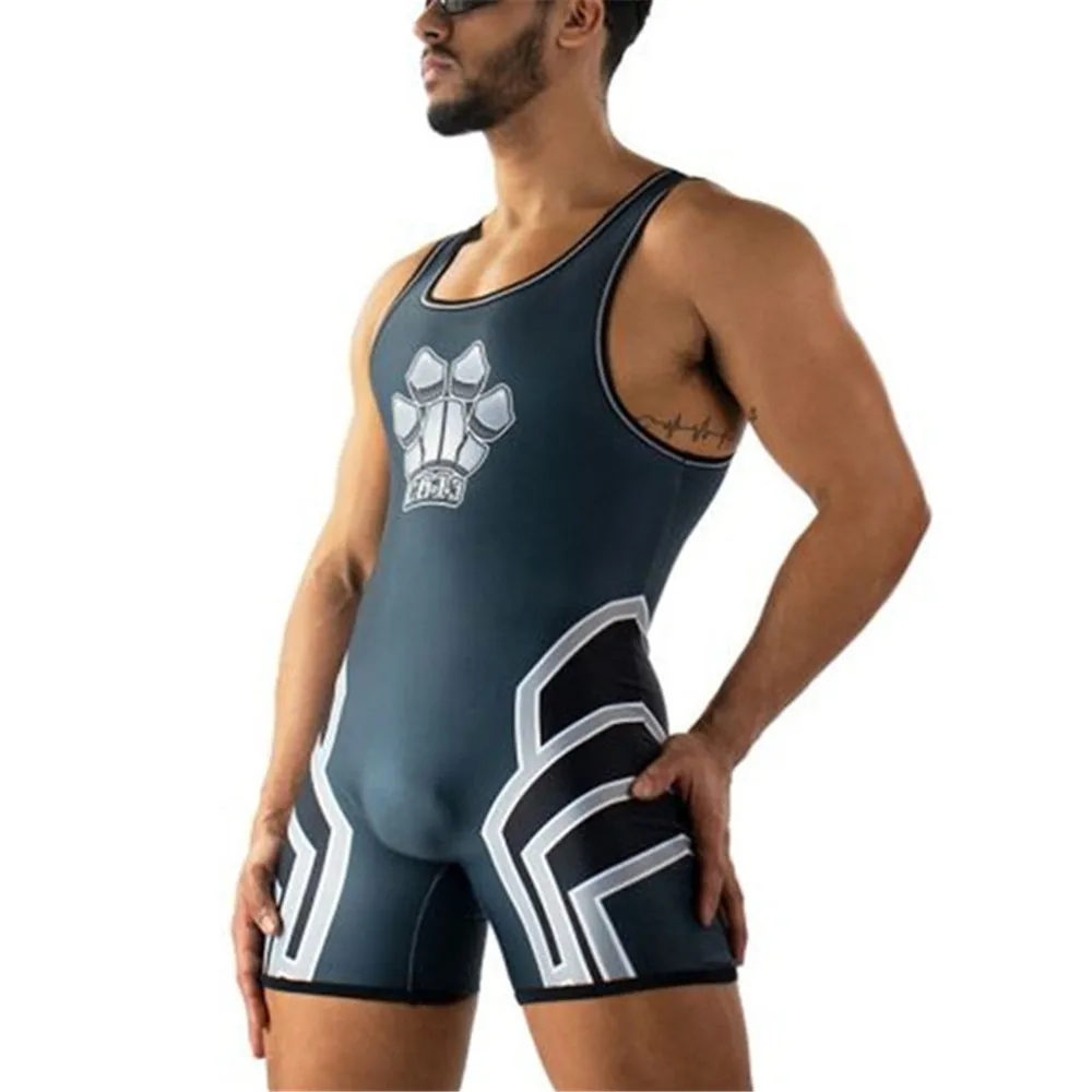 Summer Mens Wrestling Singlets Suits One Piece Powerlifting Sleeveless