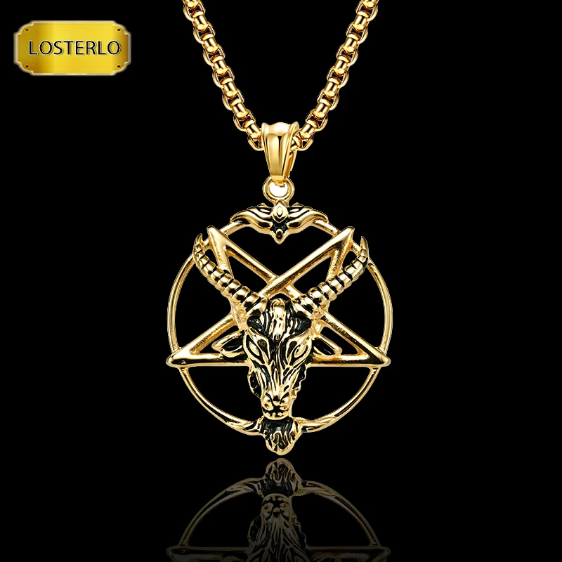 Satan Goat Pentagram Stainless Steel Pendant Necklace Hypo Allergenic ...