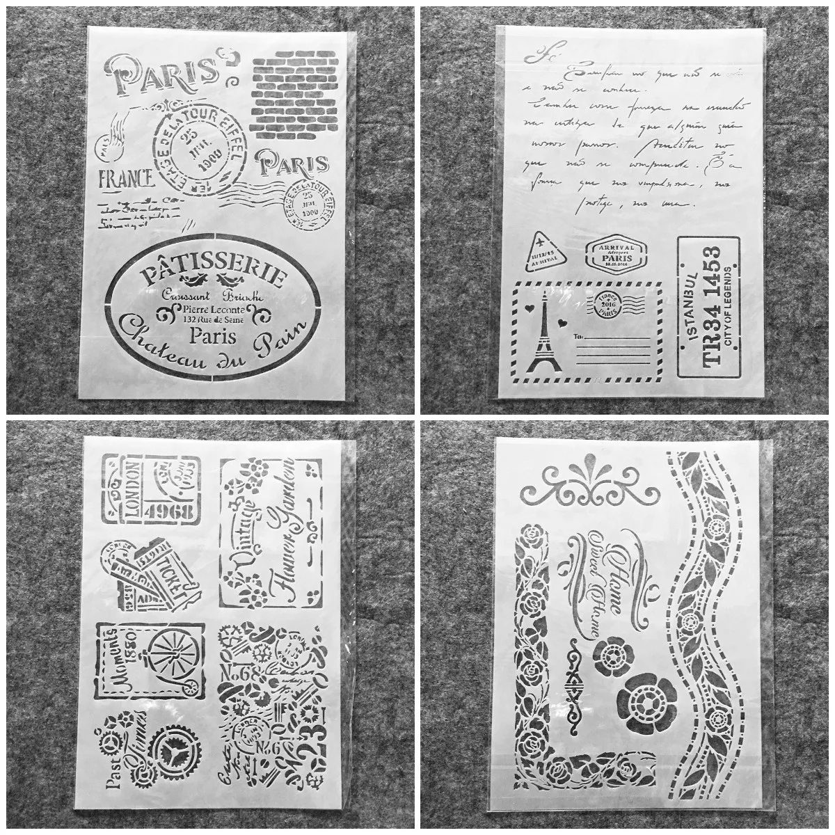 Vintage French Mail Label Stencils, DIY Layering Stencils, Pintura de ...