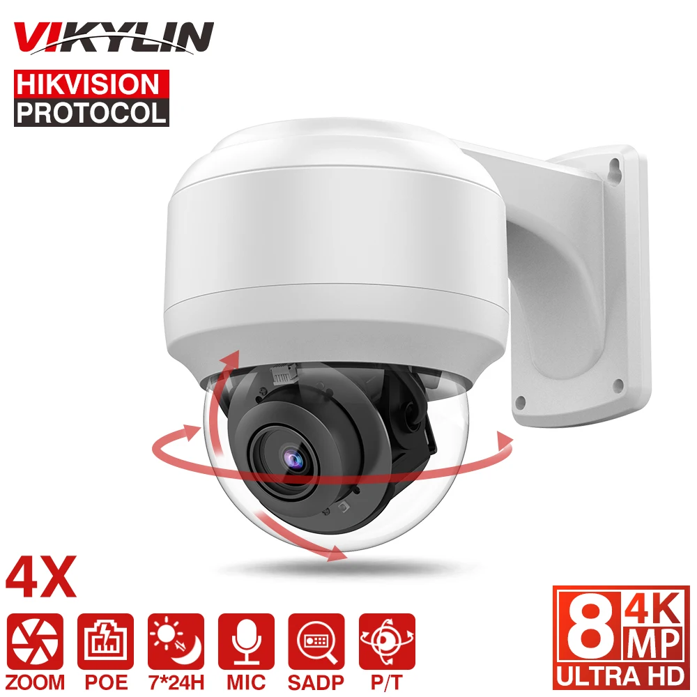 VIKYLIN 8MP PTZ IP Camera PoE 2.8 12mm Auto Focus 4X ZOOM Detect 4K MIC IPC Hikvision Compatible ...