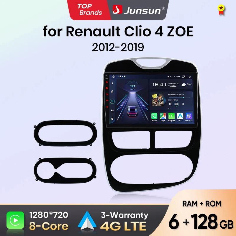 Junsun Android Draadloze CarPlay Auto Radio Voor Renault Clio 4 ZOE ...