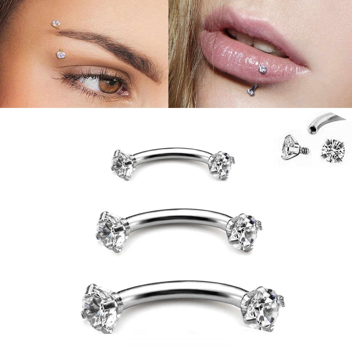 Clear 16 Gauge Pair Clear Acrylic Curved 16G 5/16 Spike Eyebrow ...
