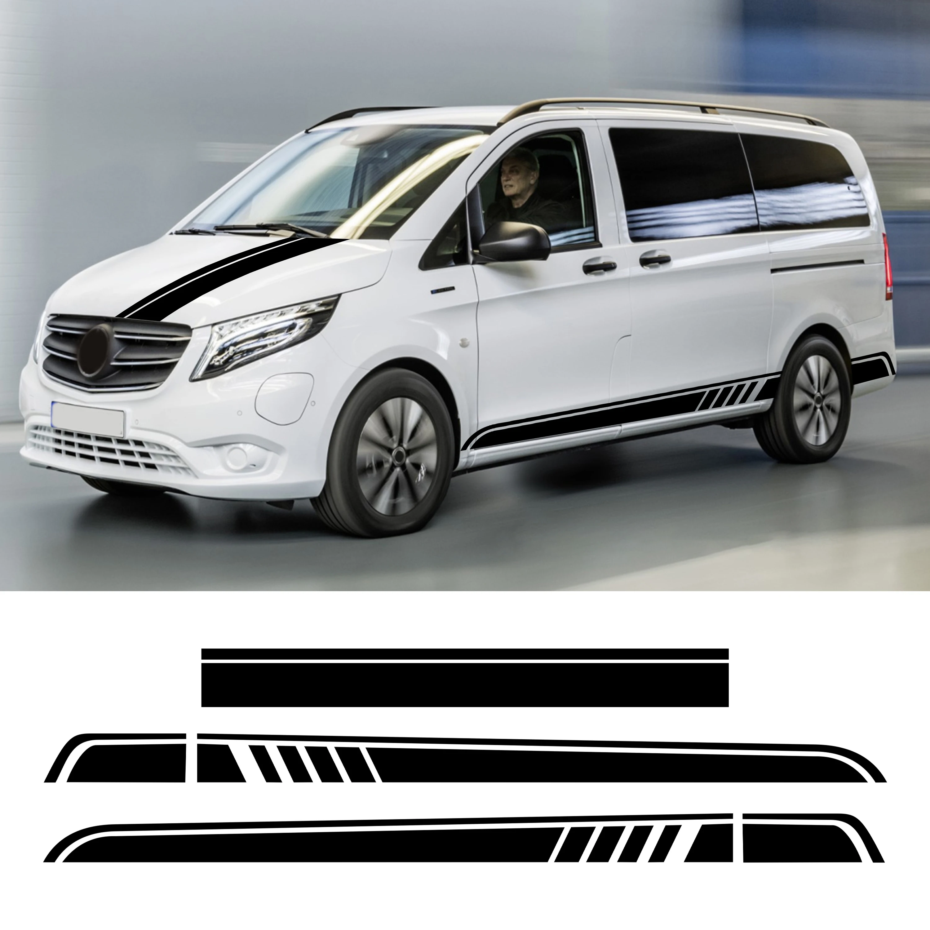 3pcs Car Hood Door Side Skirt Stripe Stickers Decoration Accessories ...