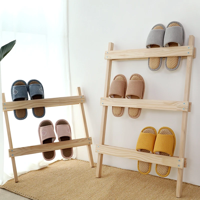 Nordic Style Wooden Wall Shoe Rack Multi layer Bathroom Slipper Shelf ...