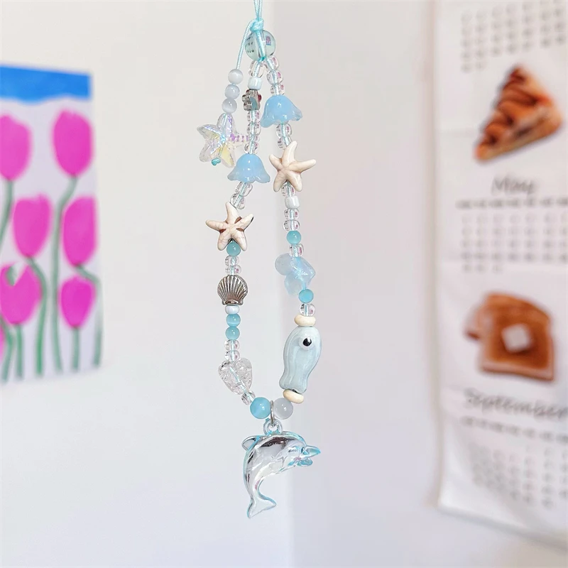 Dreamy Clear Dolphin Blue Fish Phone Chain Lanyard Charm Strap Wrist ...