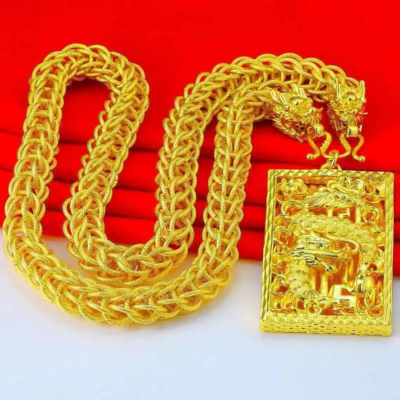 Luxury-999-Gold-Color-Dragon-Square-Pendant-Necklace-for-Men-Father-Bro ...